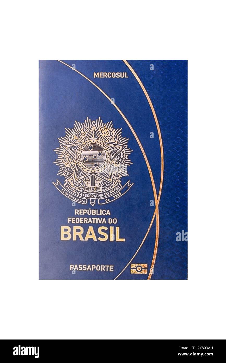 International passport of a citizen of Brazil on a white background ...