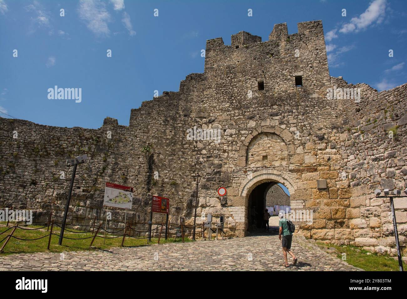 Berat, Albania - June 2nd 2024. The main entrance gate in the fortified ...