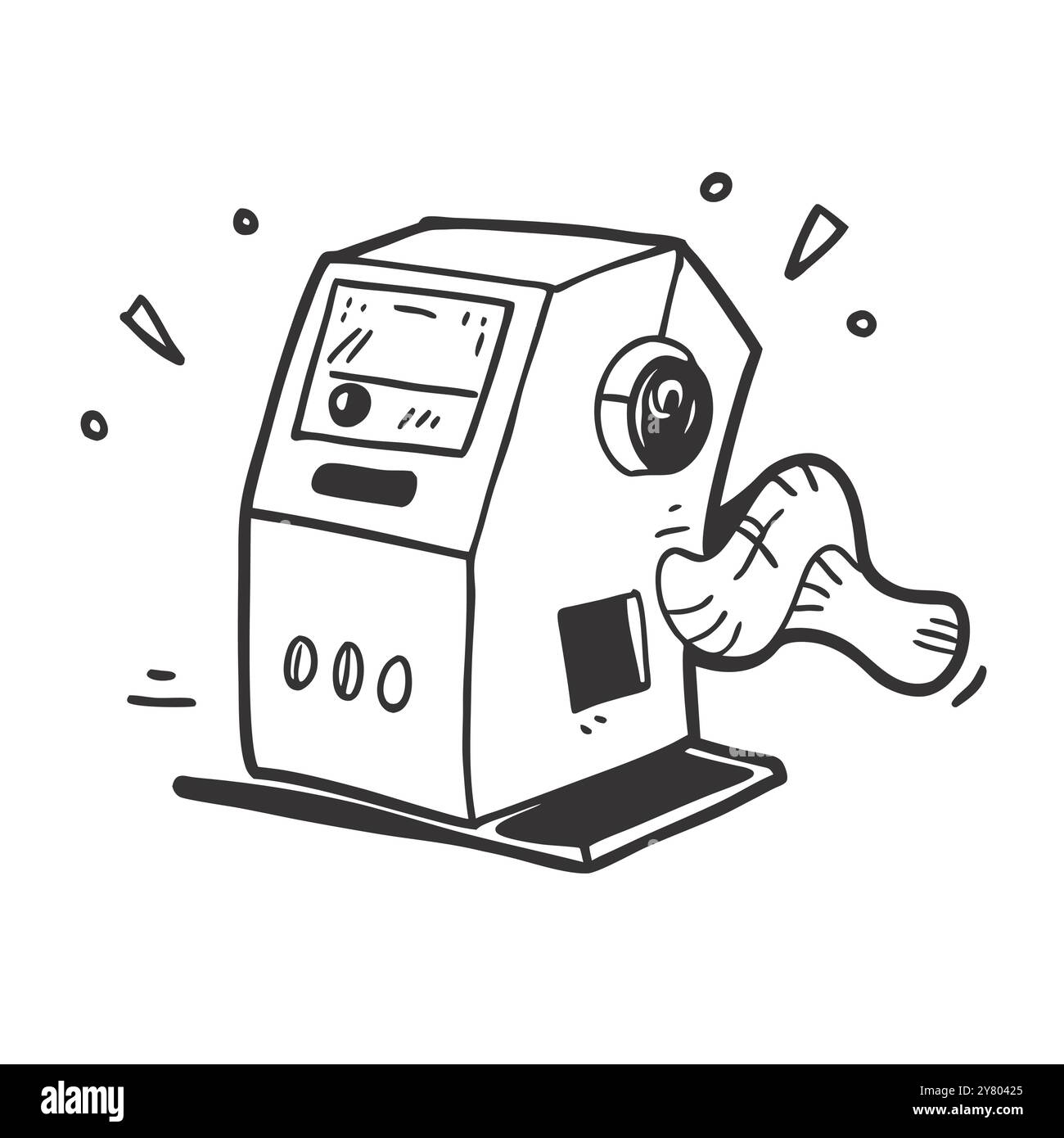 Hand drawn illustration of a quirky. futuristic machine with a screen ...