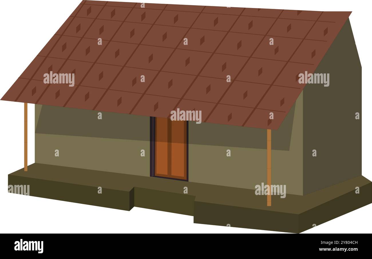 African Village cottage tiles roof vector illustration on white ...