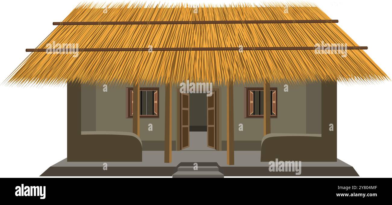 Indian Mud Hut poor people house straw roof. rural village poor home ...