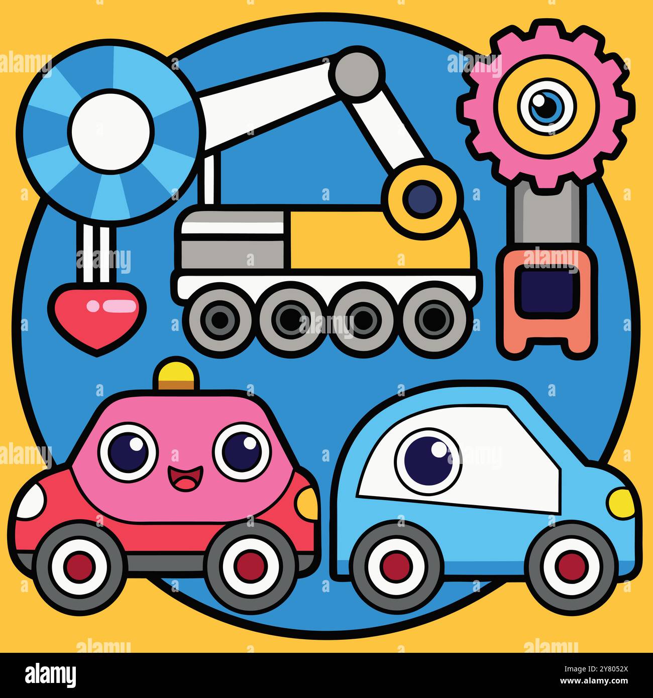 Cute and colorful illustration featuring a collection of cartoon ...