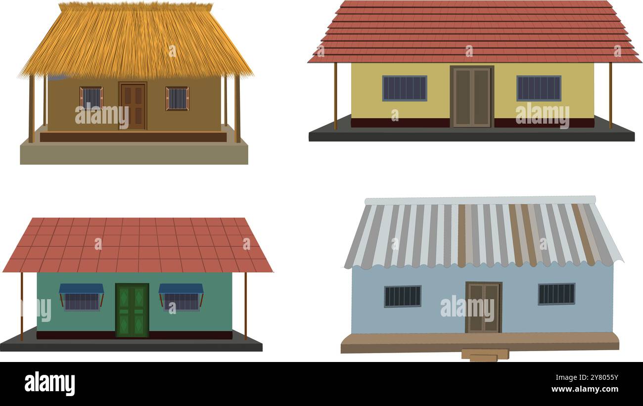 Mud house icons set cartoon vector. clay rural house. African hut set ...