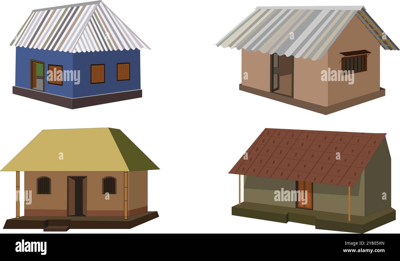 Indian village hut with tiles roof on it.Mud house Isolated on white ...