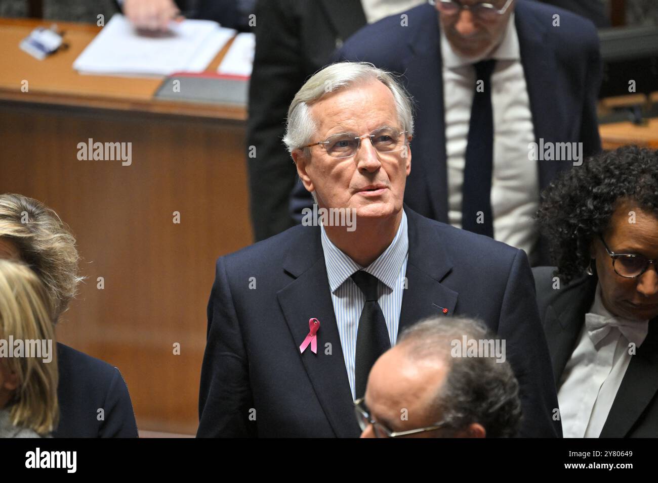 French Prime Minister Michel Barnier gestures before his general policy ...