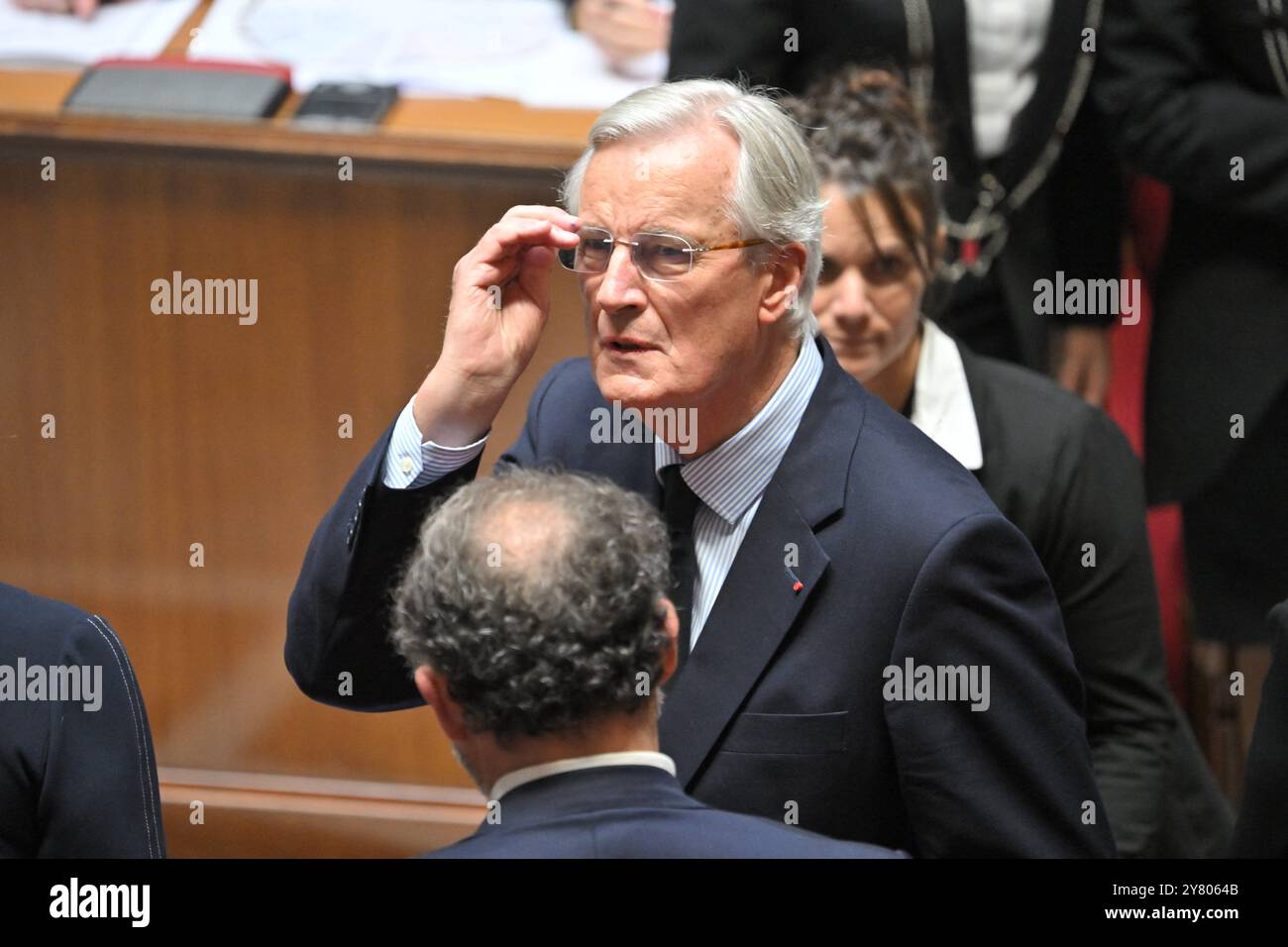 French Prime Minister Michel Barnier gestures before his general policy ...
