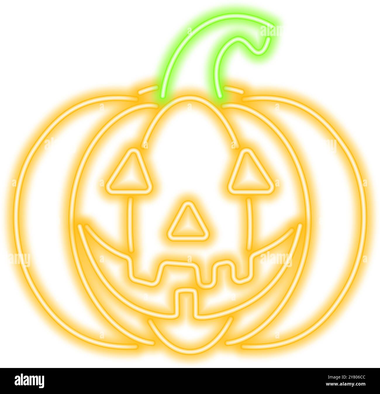 Glowing neon pumpkin for Halloween, radiating a vibrant yellow hue ...