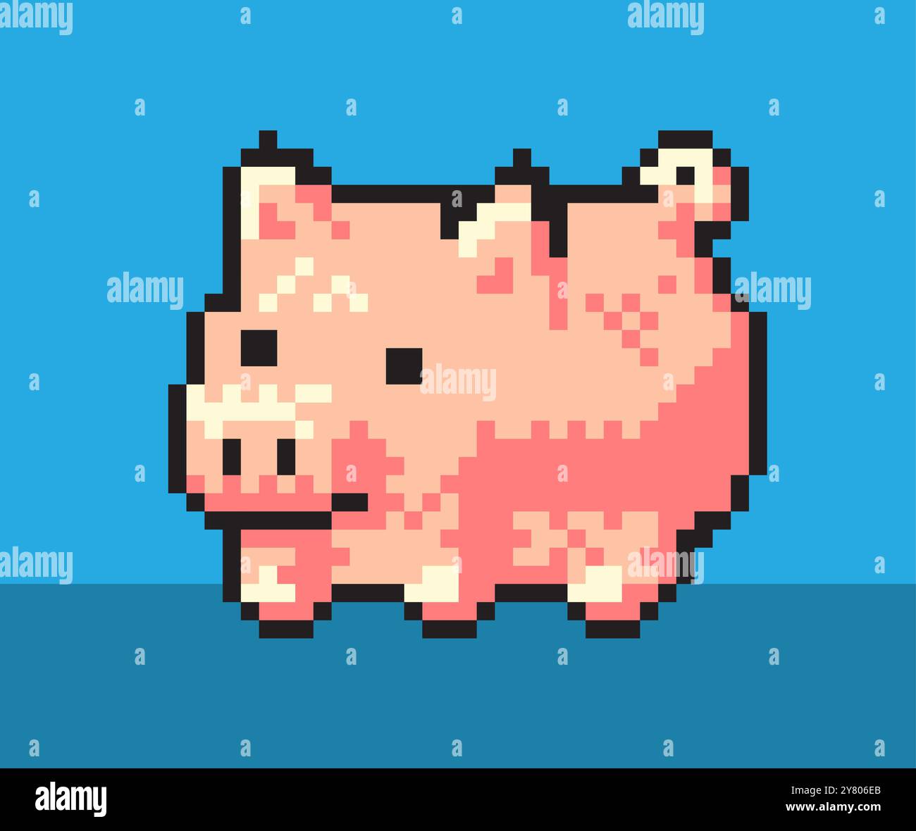 Pixelated illustration of pink pig. Farm barn pig animal in pixel art ...