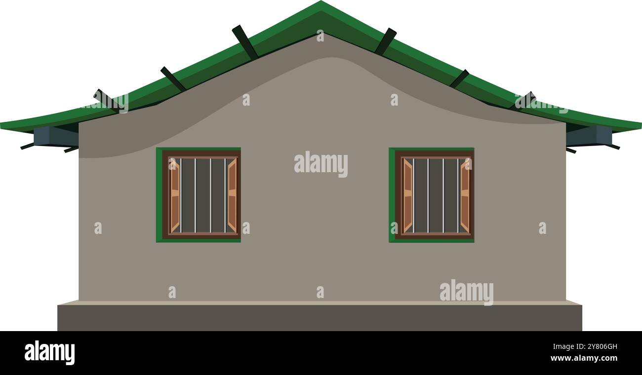 Village hut back view vector illustration isolated clipart for cartoon ...
