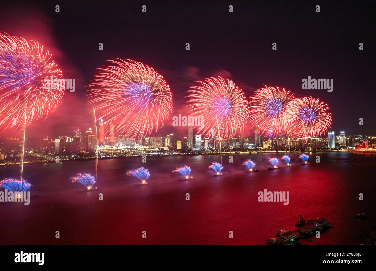 Nanchang, China. 01st Oct, 2024. A National Day fireworks party takes ...
