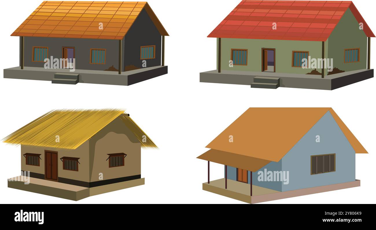 Indian village hut with tiles roof on it.Mud house Isolated on white ...