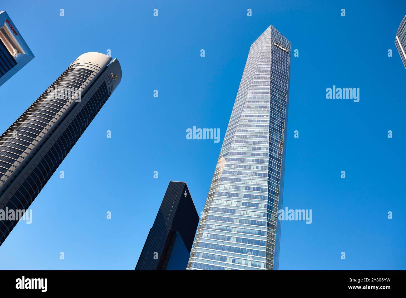 Madrid skyline. Five towers area. Financial and embassies center. Spain ...