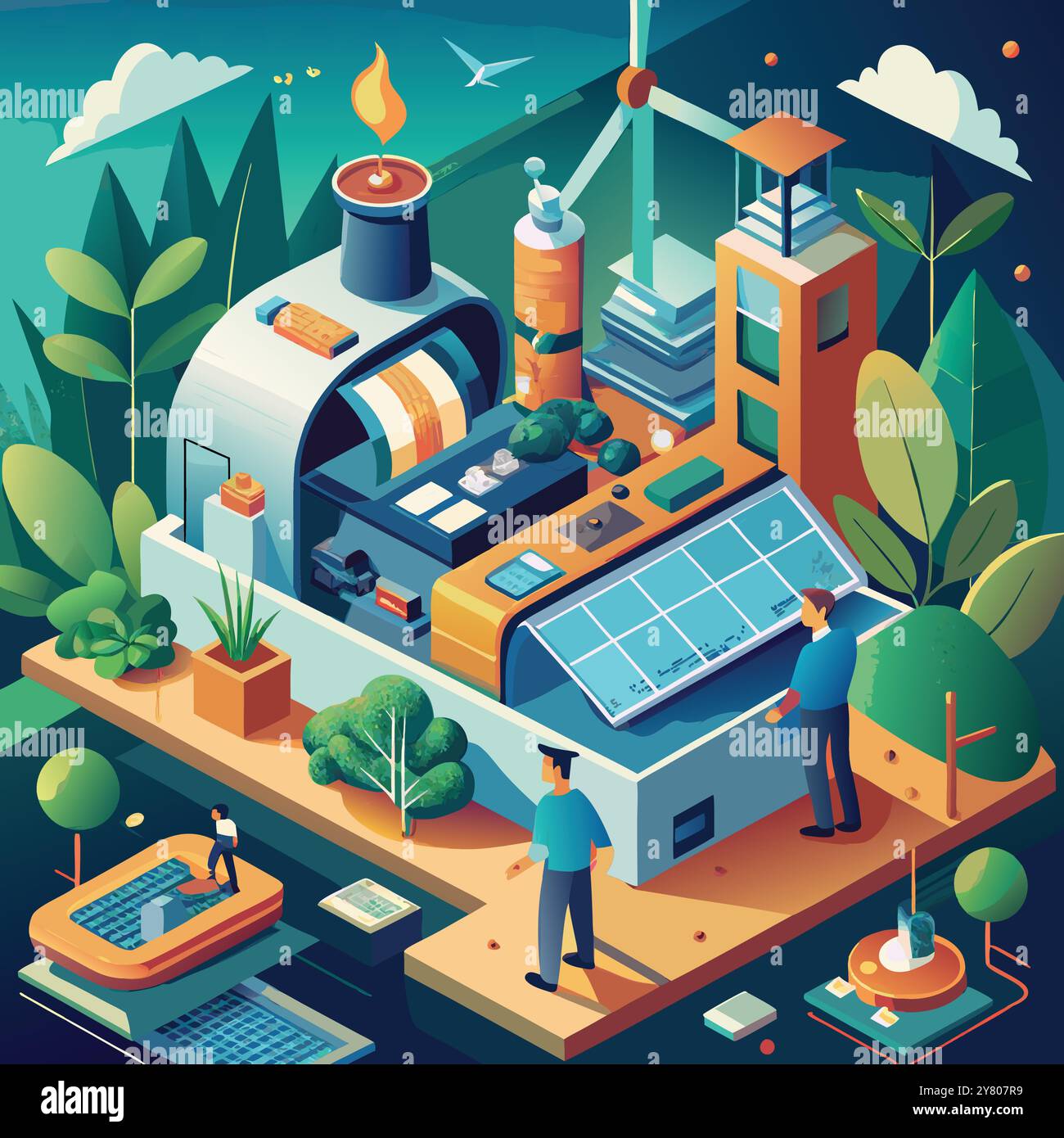 A futuristic illustration depicting a sustainable and innovative city ...