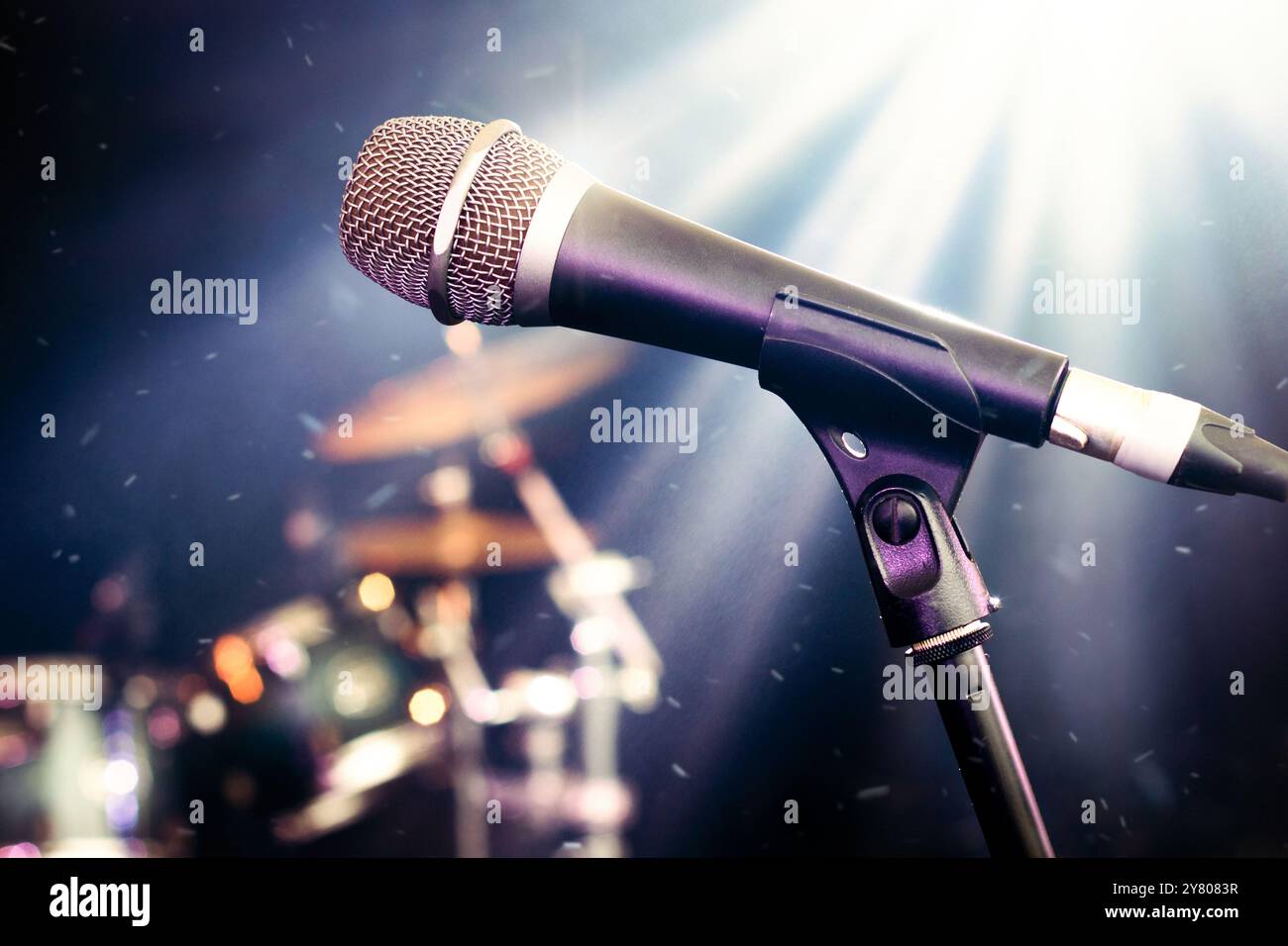 Microphone on stage – live showbiz performance music setting featuring ...
