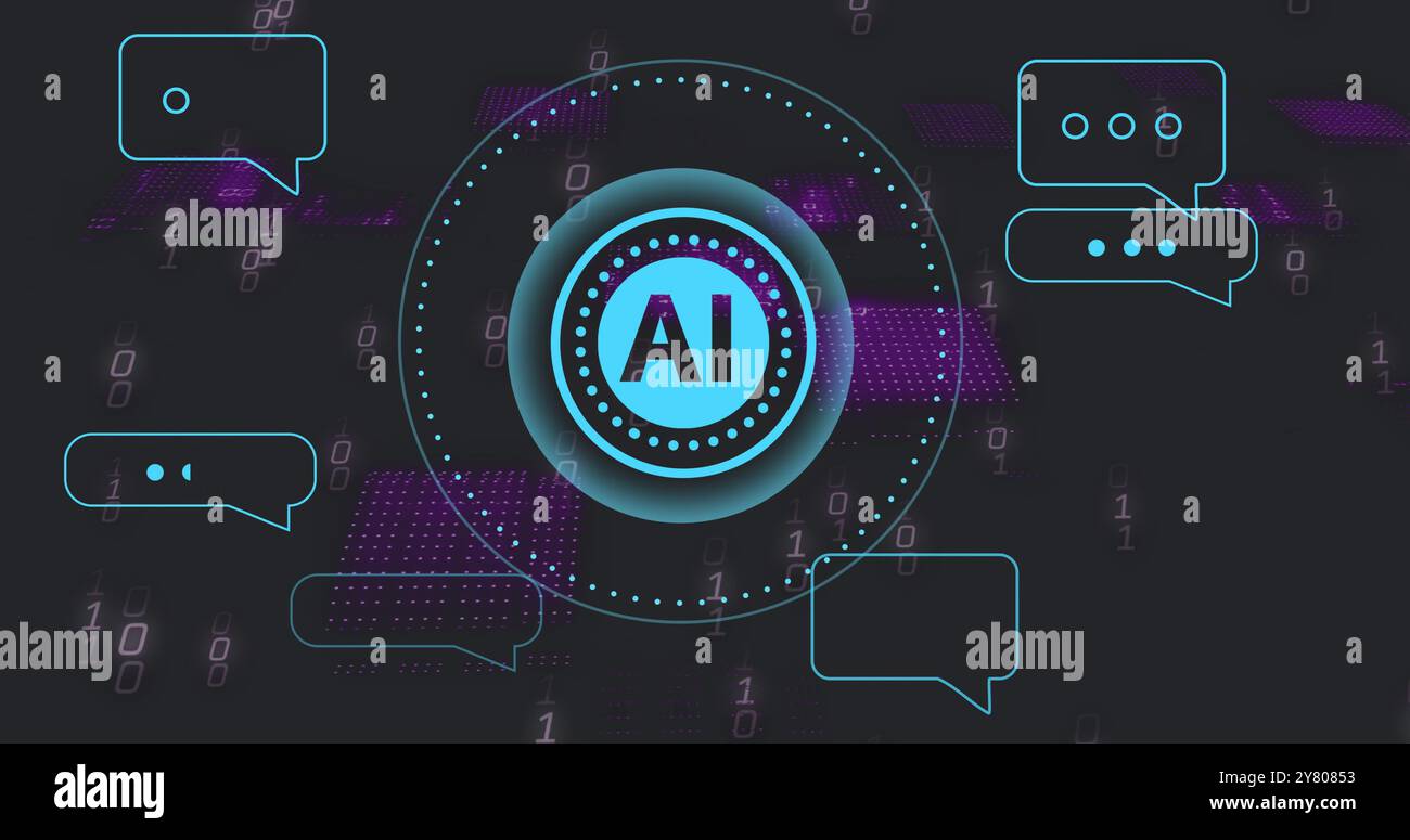 Image of ai text over scanner, ai chat dialogue over processing data on ...