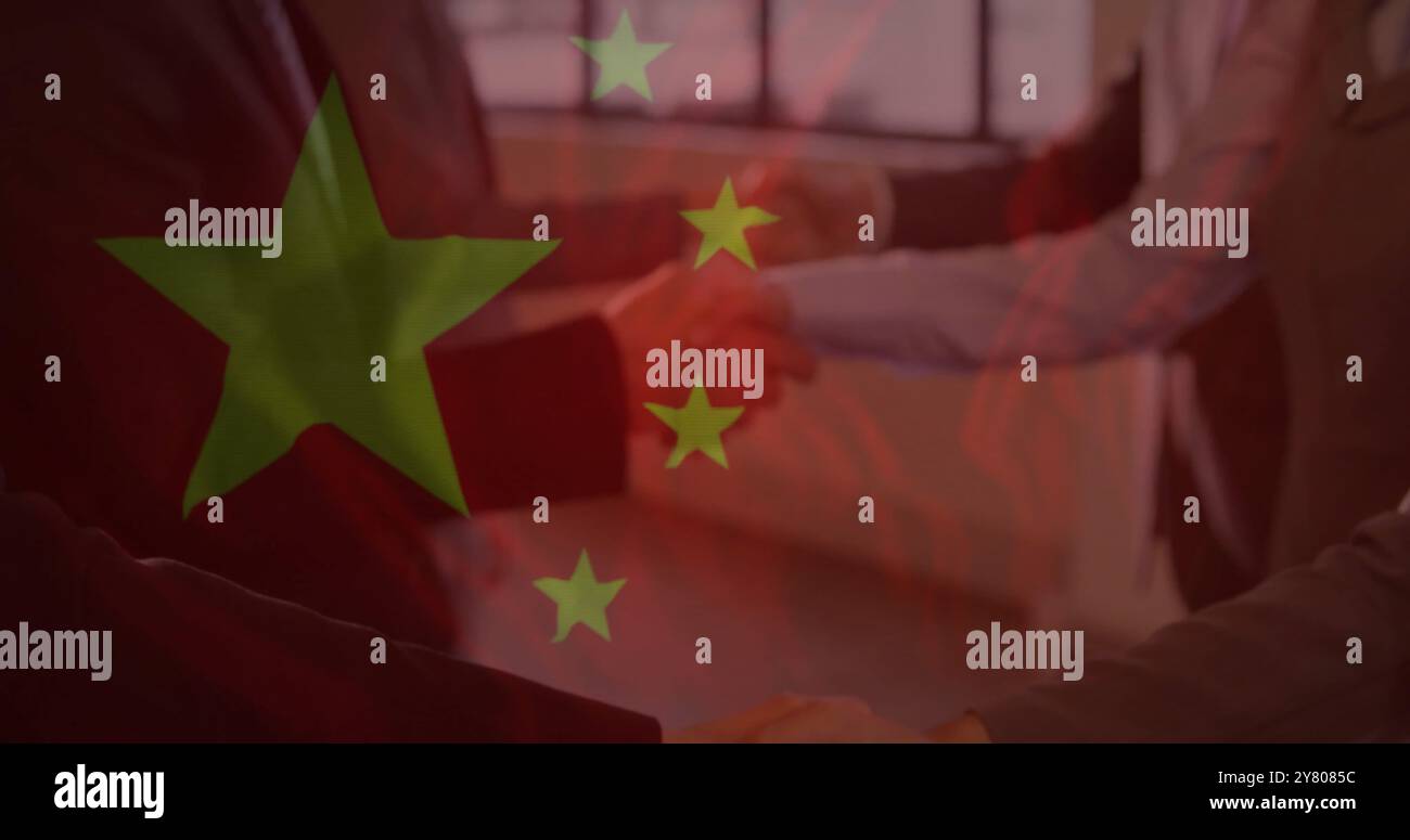 Image of diverse male and female business people shaking hands over ...