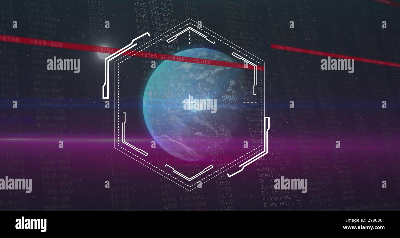 Image of hexagonal scanner frame over globe in space Stock Photo - Alamy