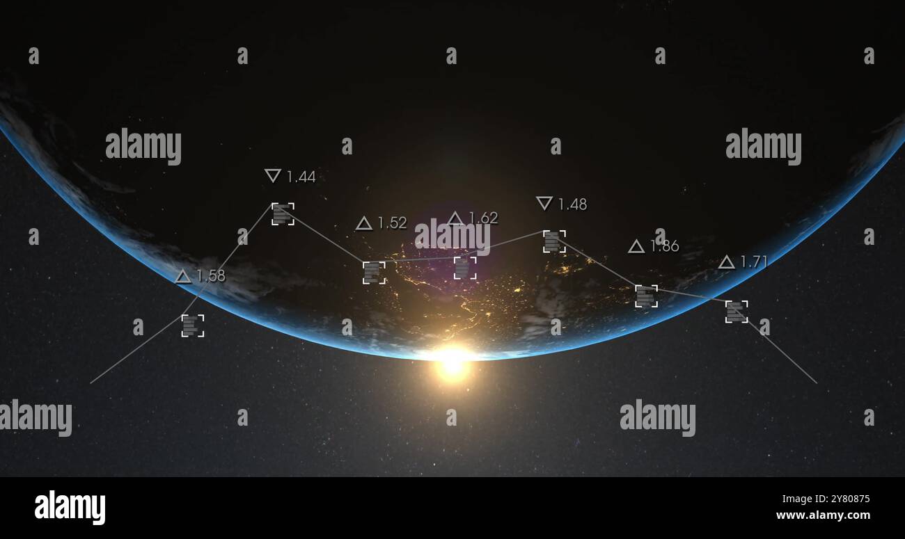 Image of chart processing data over globe and sun in space Stock Photo ...