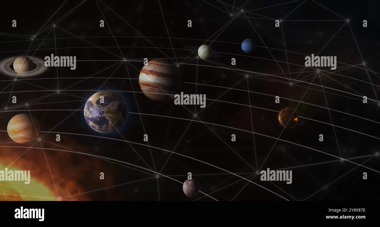 Image of network of connections over planets Stock Photo - Alamy