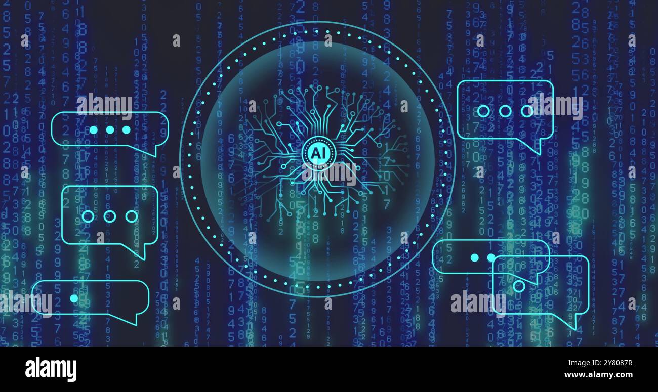 Image of ai chat dialogue and scanner with ai brain network over ...