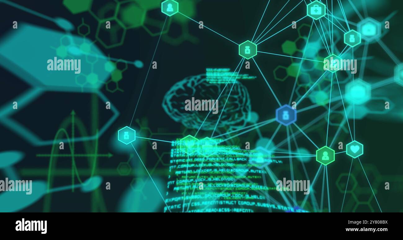 Image of network of connections and scientific data processing with ...