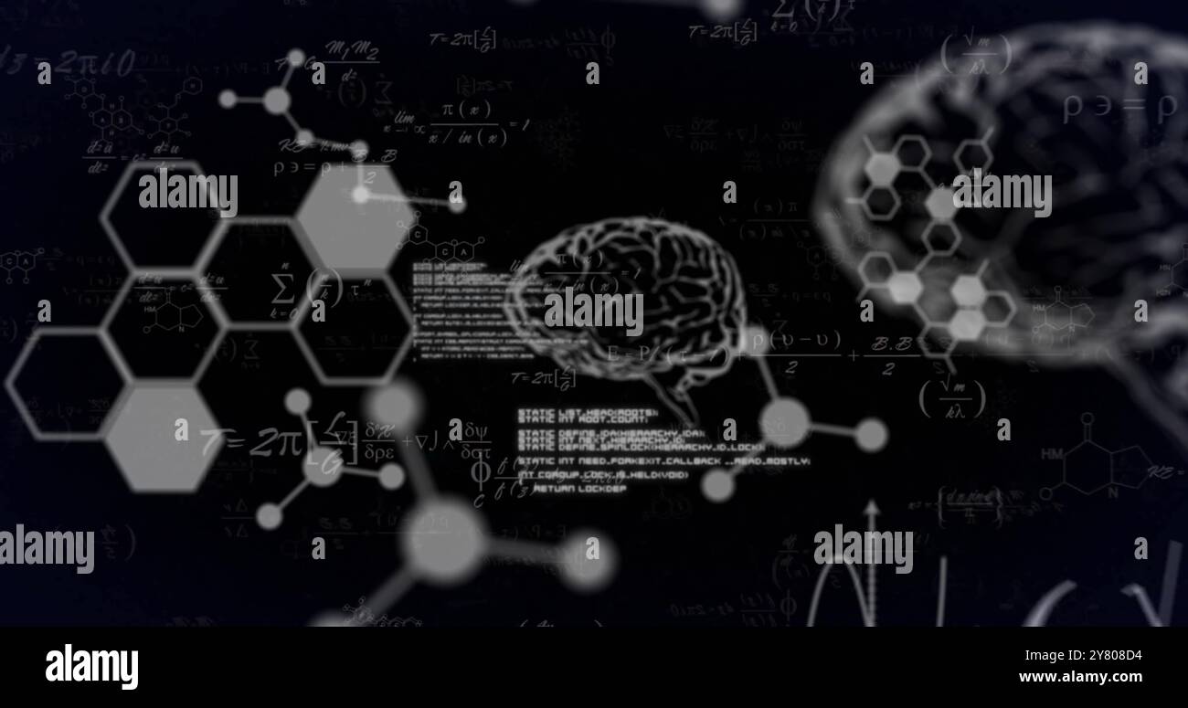 Image of brain, molecules and data processing with mathematical ...