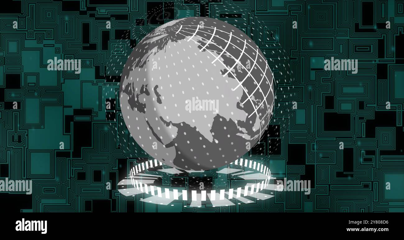Image of spinning globe over green shapes moving Stock Photo - Alamy