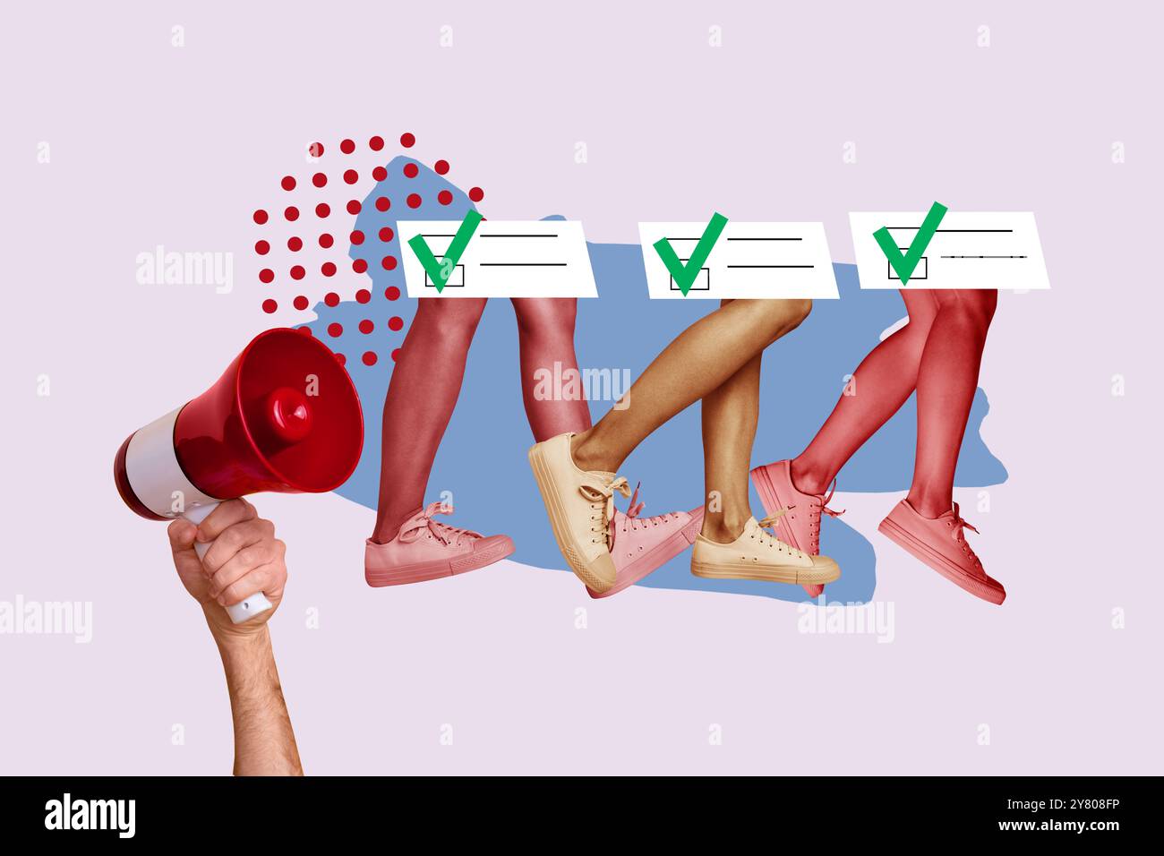 Creative image collage woman legs go step walk checkbox tick bulletin ...