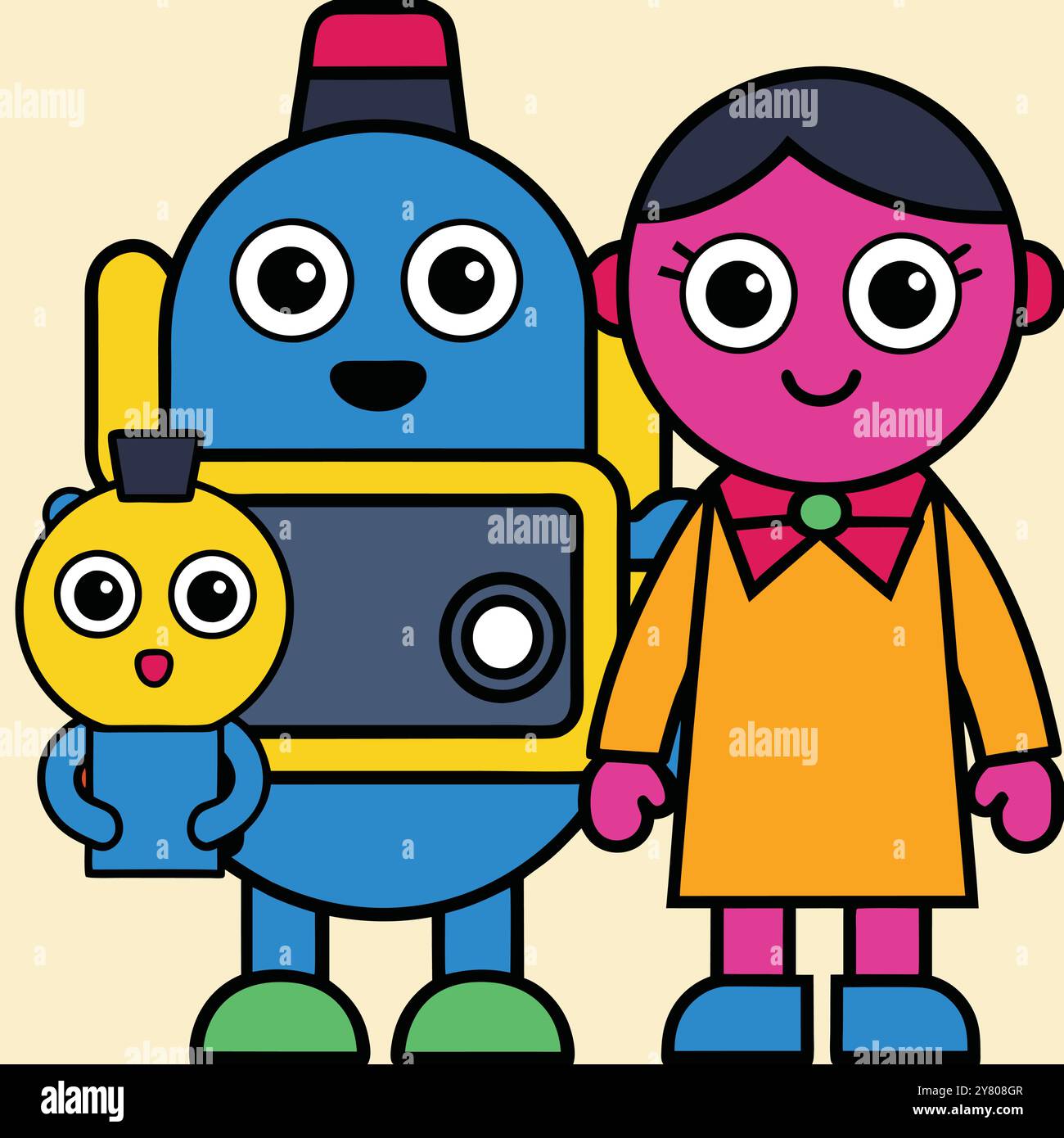 Cute cartoon robot friends. perfect for kids projects. branding. and ...