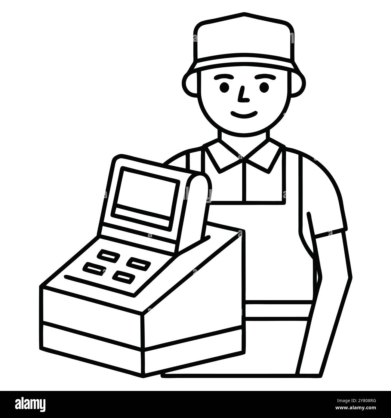 A simple line drawing of a cashier standing at a register. Perfect for ...