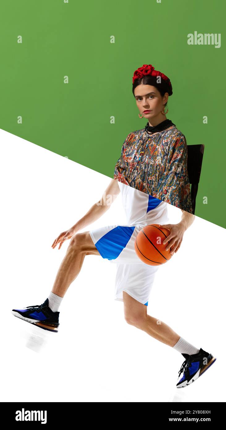 Frida basketball player. Creative collage. Woman resembling Frida Kahlo ...