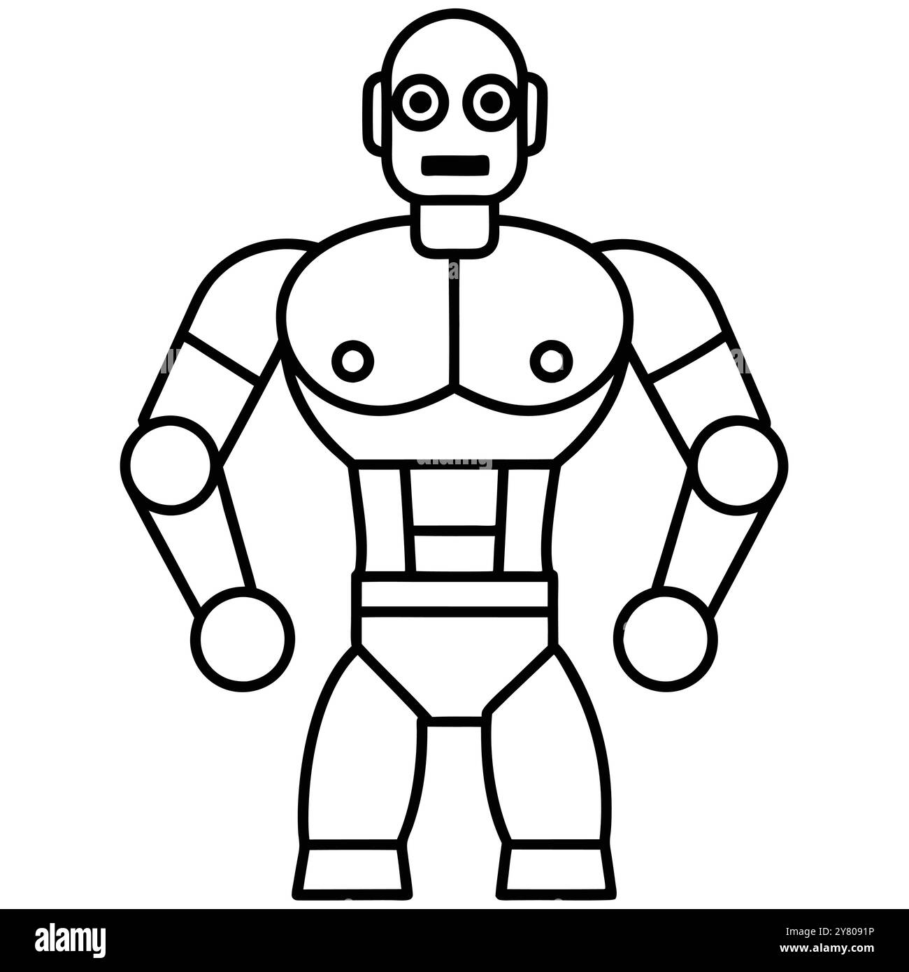 A simple. minimalist line art illustration of a robot with a muscular ...