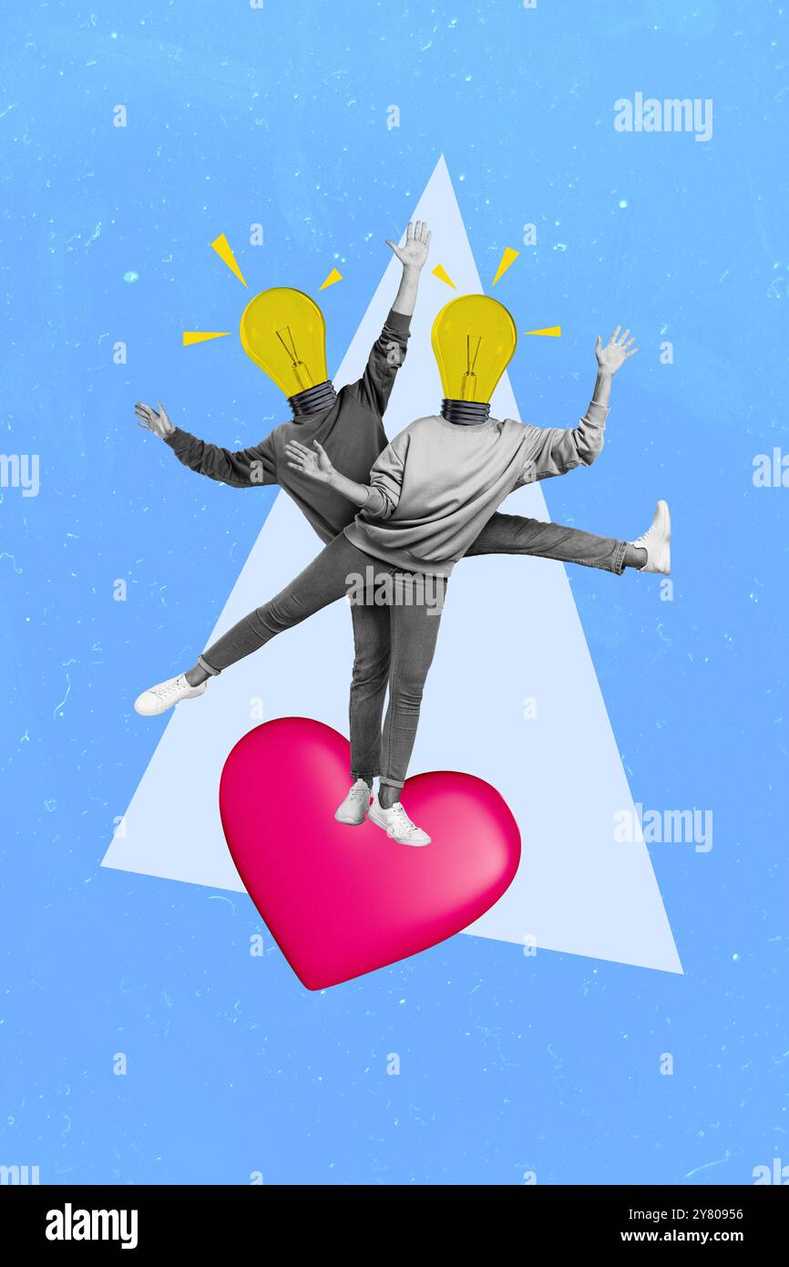 Vertical poster collage headless people lightbulb invention idea smart ...