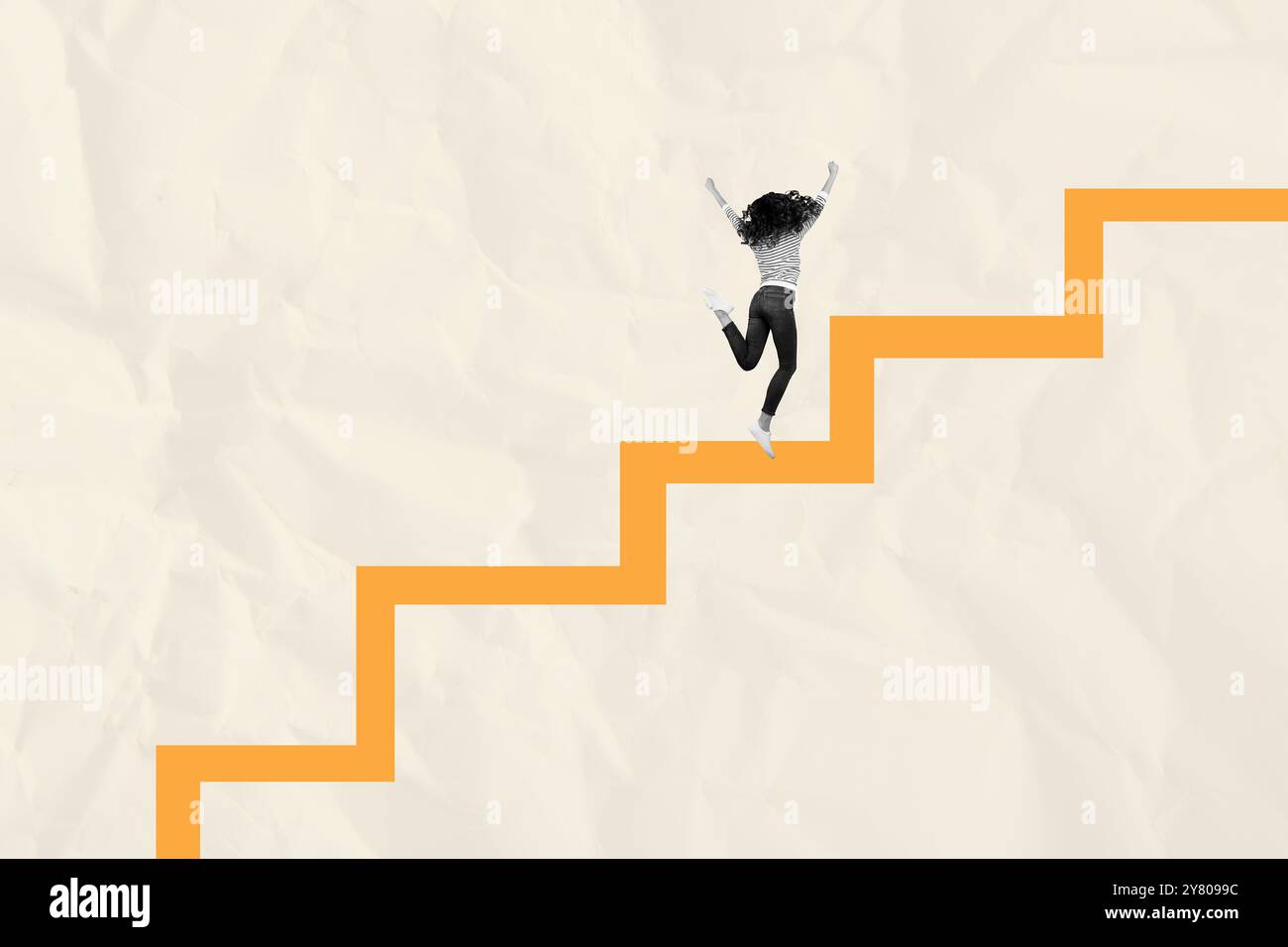 Composite collage picture image of funny woman climb career ladder ...