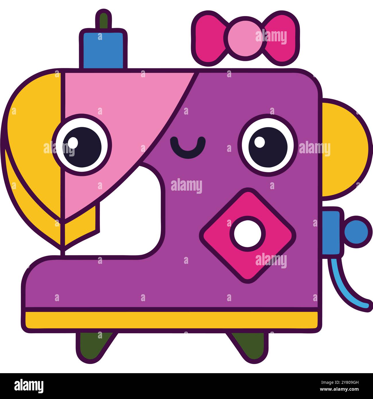 Cute and colorful cartoon sewing machine with a pink bow. perfect for ...