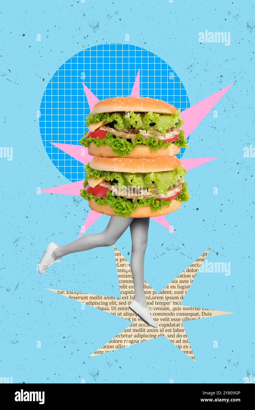 Creative fast food menu restaurant collage concept advertisement woman ...
