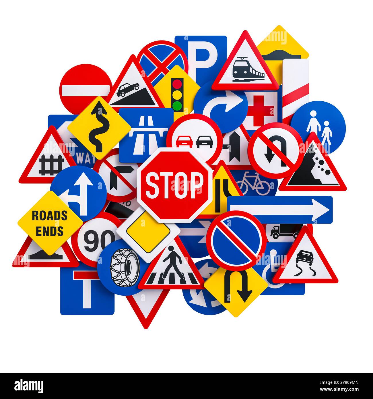 Collection of various traffic signs isolated on transparent background 3d Stock Photo - Alamy