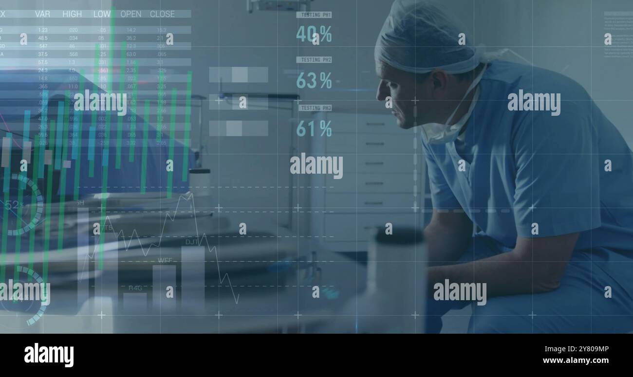 Image of statistics and data processing over caucasian male surgeon ...