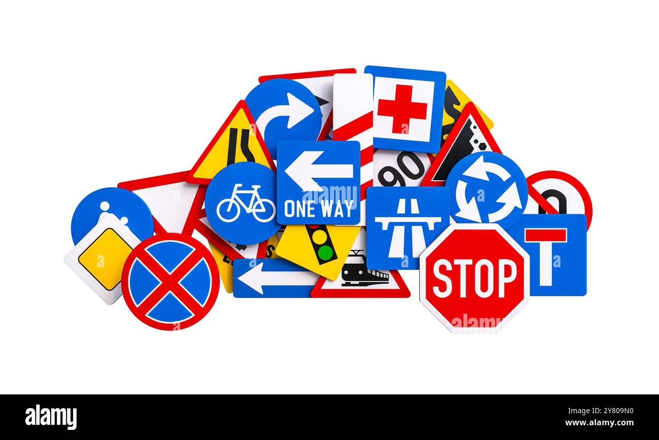 Set of road signs car shape isolated background 3d Stock Photo - Alamy