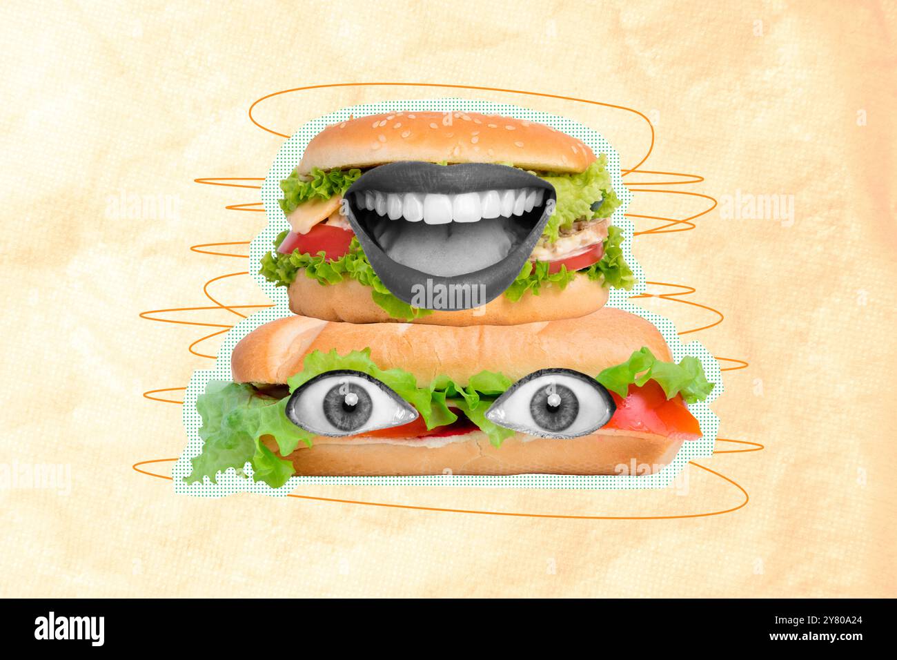 Trend artwork sketch image composite photo collage of colorful food eat ...