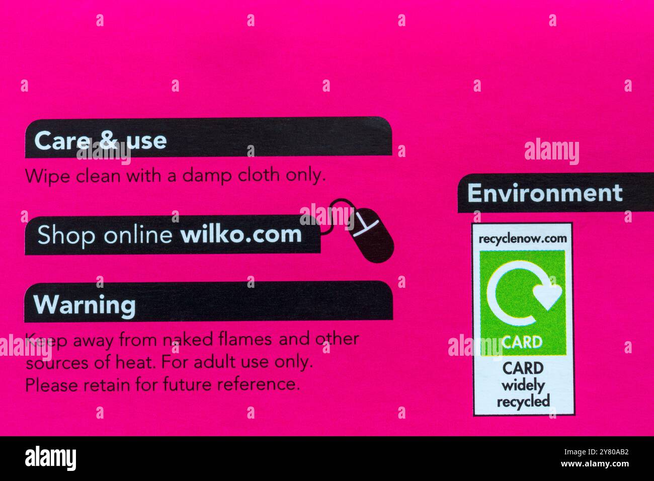 recycling information, care & use and warning message on packaging ...