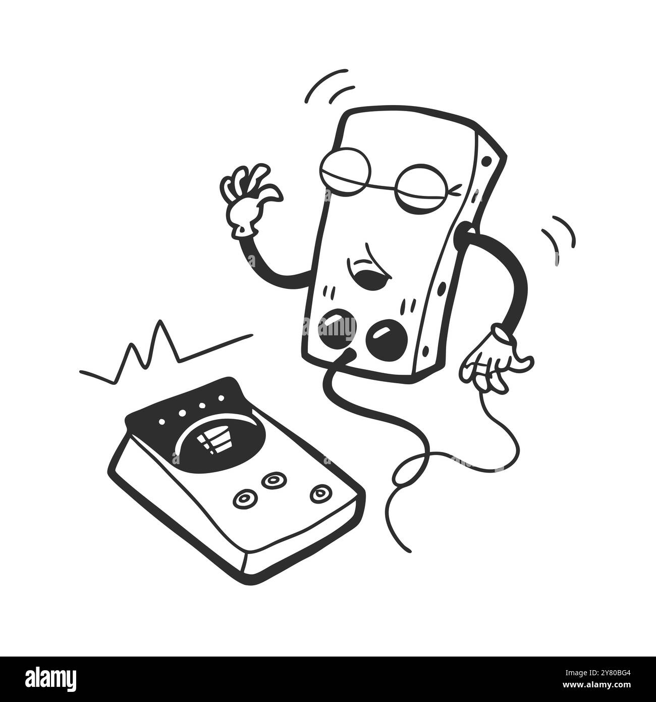A fun. cartoon illustration of a cassette tape with glasses and arms ... A fun. cartoon illustration of a cassette tape with glasses and arms ...
