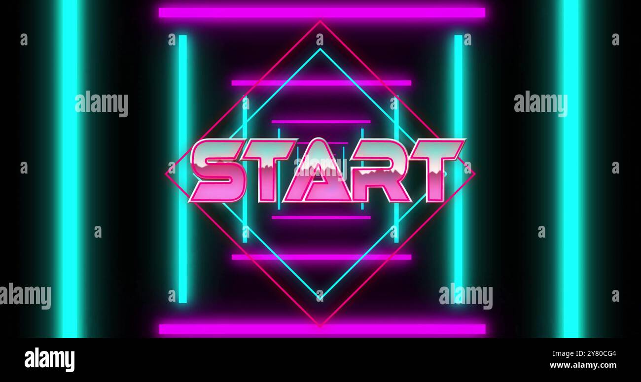 Image of start text over neon tunnel on black background Stock Photo ...