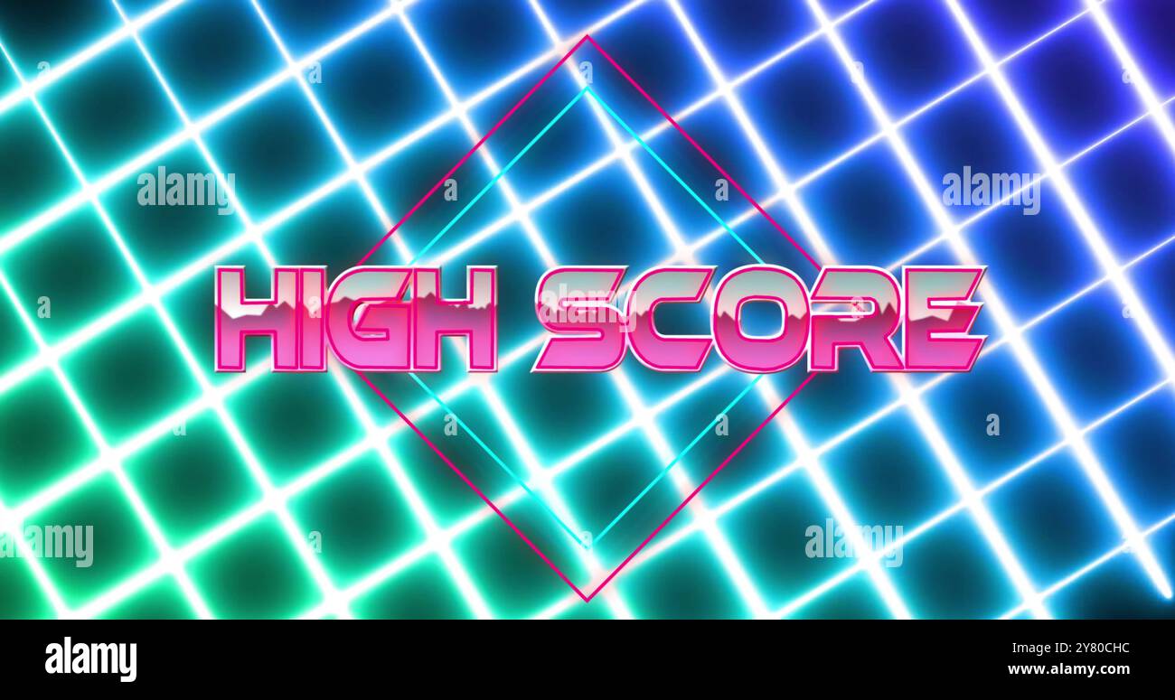 Image of high score text over neon lines on black background Stock ...