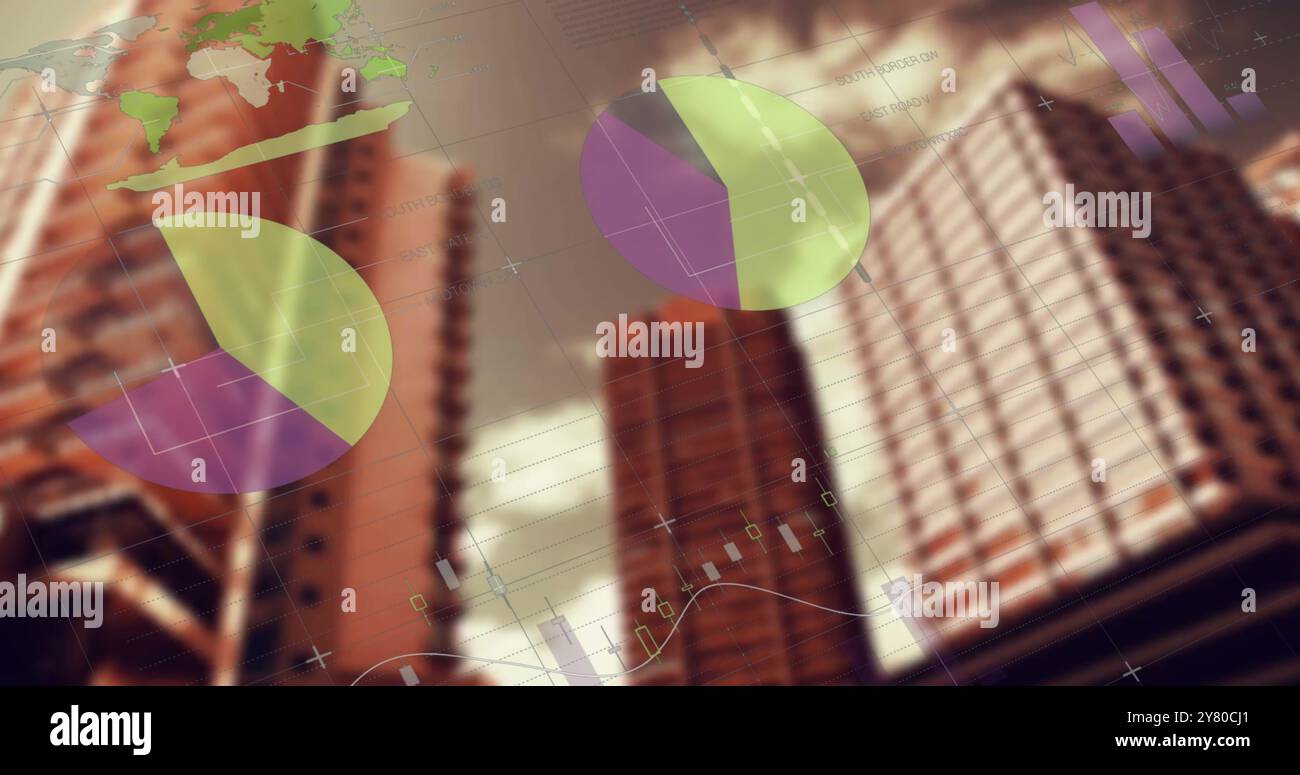 Image of charts processing data over modern city buildings Stock Photo ...