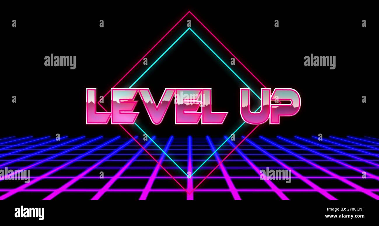Image of level up text over neon lines on black background Stock Photo ...