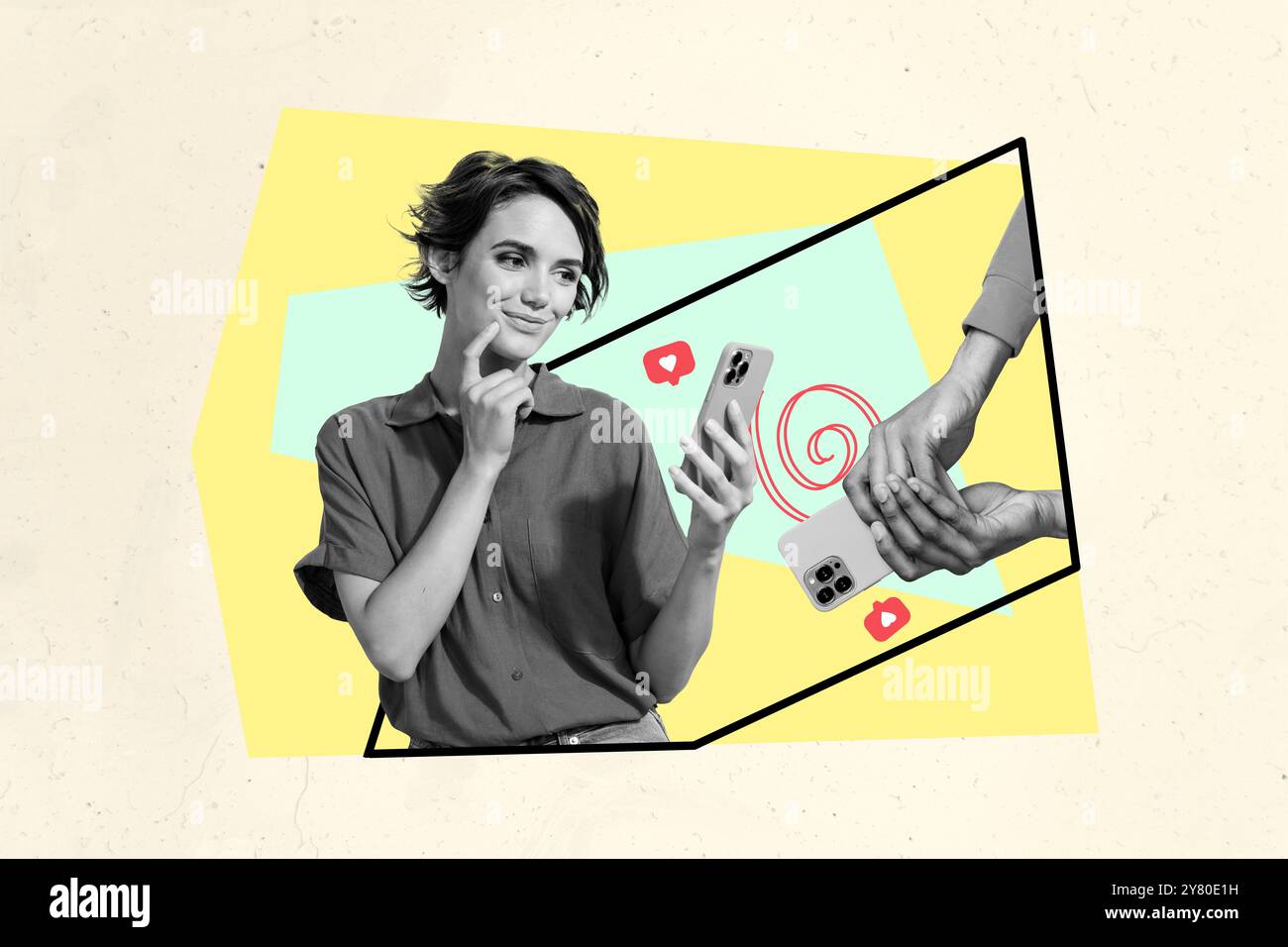 Image retro collage of pretty lovely dreamy beautiful girlfriend ...