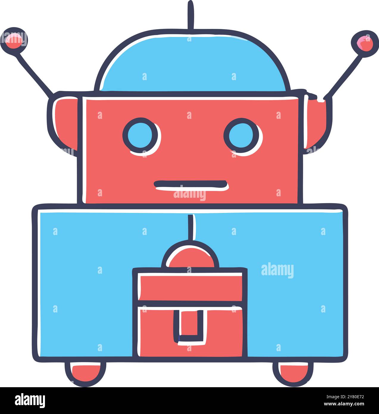 Cute cartoon robot with antennas. big eyes. and a friendly expression ...