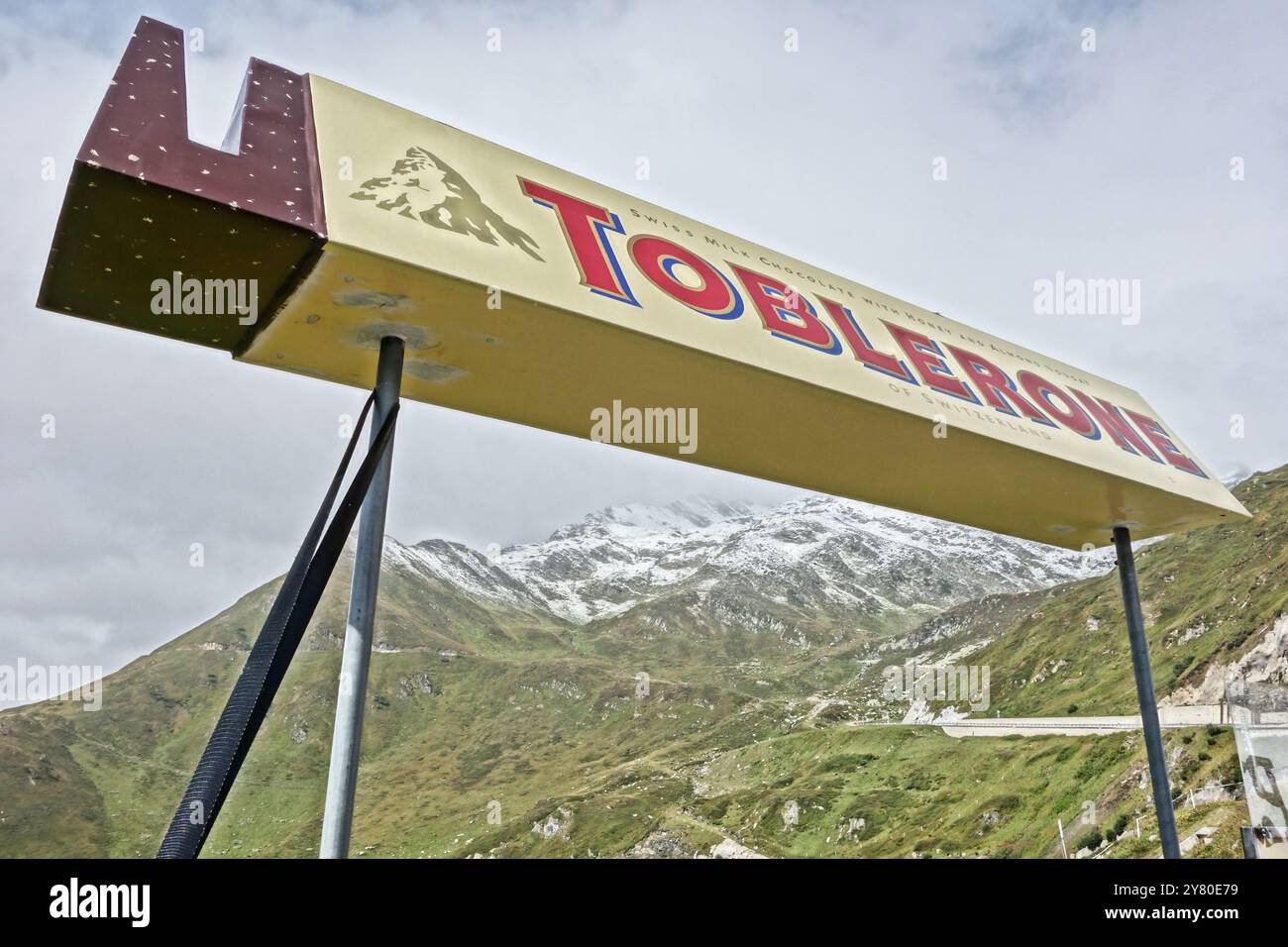 Advertising board for the swiss chocolate bar Toblerone, Swiss alps ...