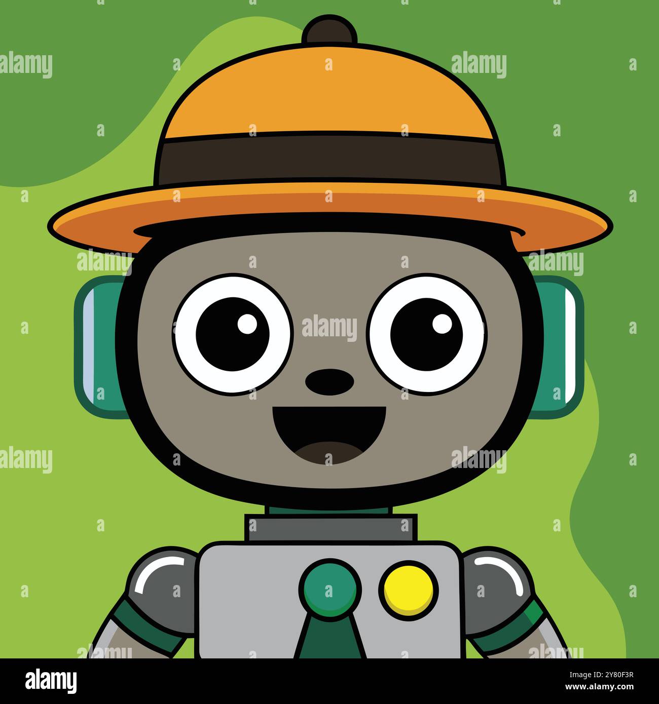 A friendly robot with a happy expression. wearing a ranger hat and ...